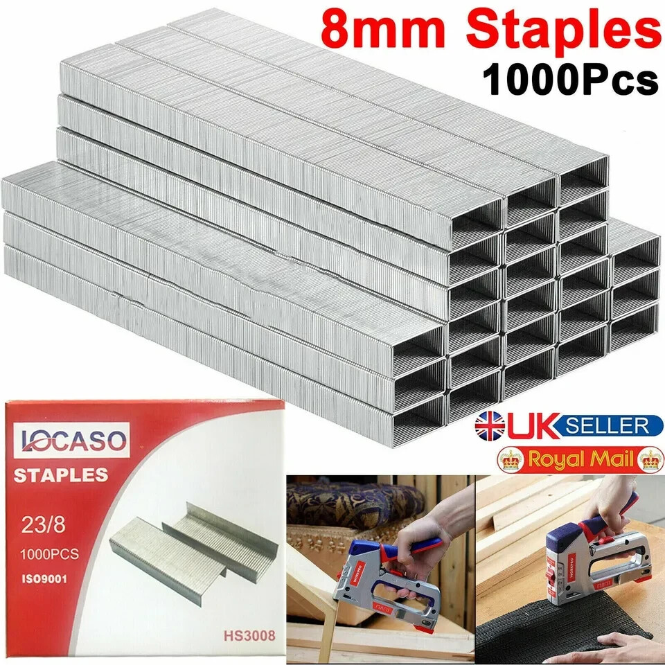 1000pc Pack Heavy Duty 8mm Staples Staple Gun Tacker Upholstery Pins ...