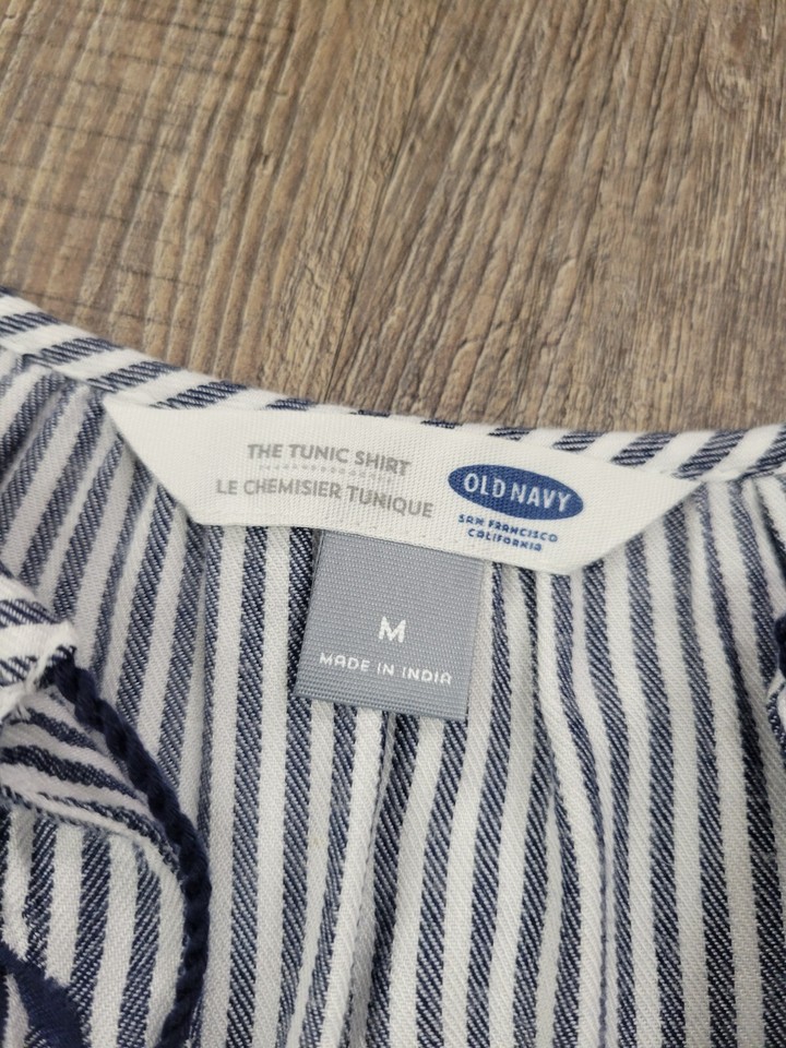 Old Navy the tunic shirt striped soft tie neck embroidered peasant top ...