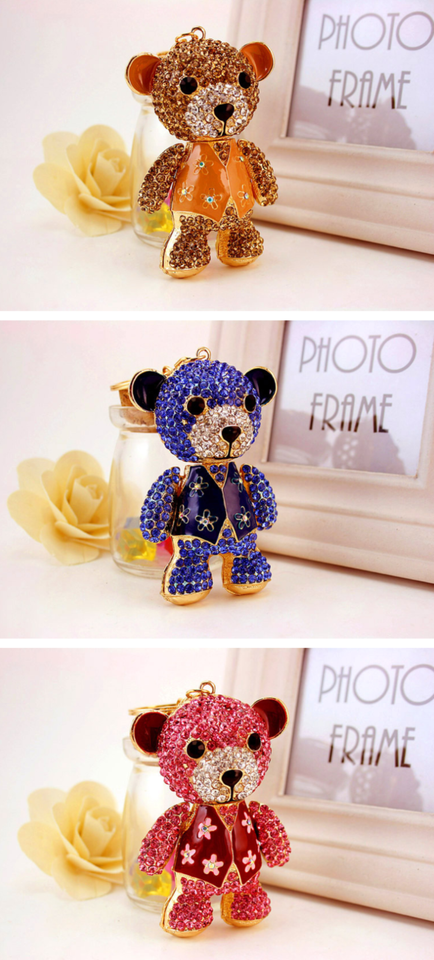 Rhinestone Teddy Bear Keychain | Cute Teddy Bear Keyholder | Jeweled ...