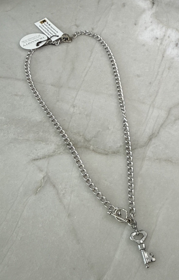 Chavez for Charity 18" Silver Heart Shaped Skeleton Key Toggle Necklace ...