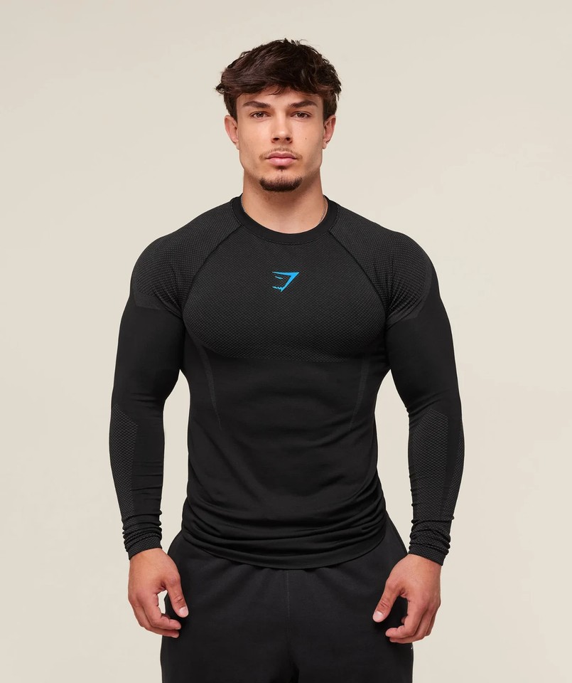 ⭐Small⭐Gymshark Onyx 5.0 Seamless Long Sleeve T-Shirt Black/Onyx Grey ...