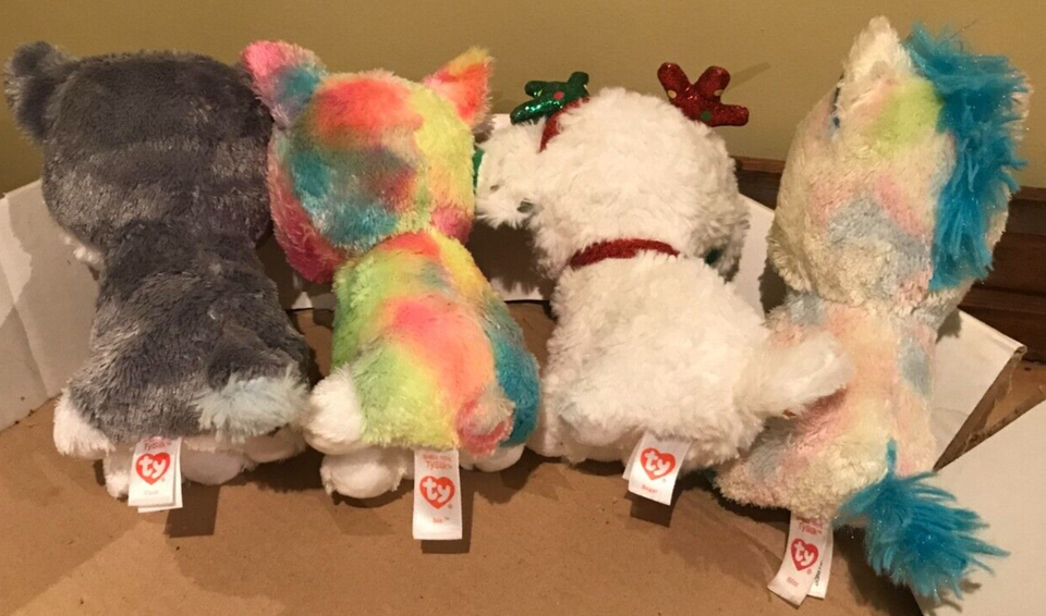 Tysilk Beanie Baby lot of 4 ISLA SUGAR SLUSH BLITZ Ty Christmas Puppy ...