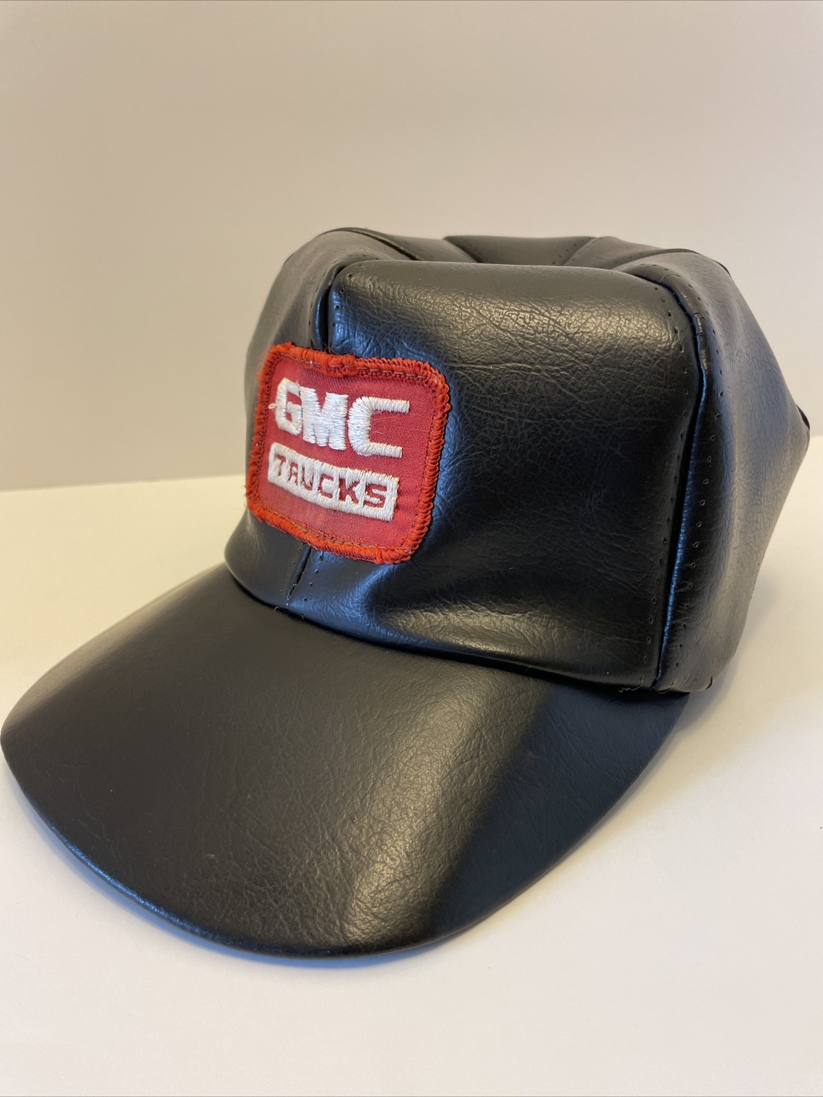 Vintage GMC Trucks Trucker Baseball Black Faux Leather Cap Hat Snapback ...