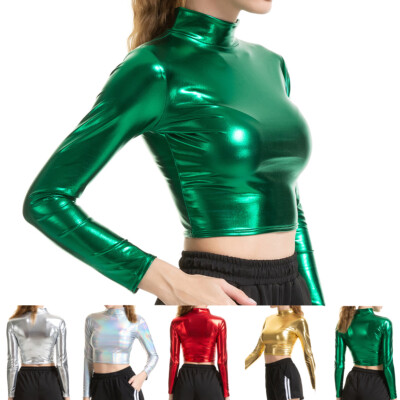 Fashion Wet Look Sexy Women's Shiny Metallic Clubwear Top Dance Tank ...