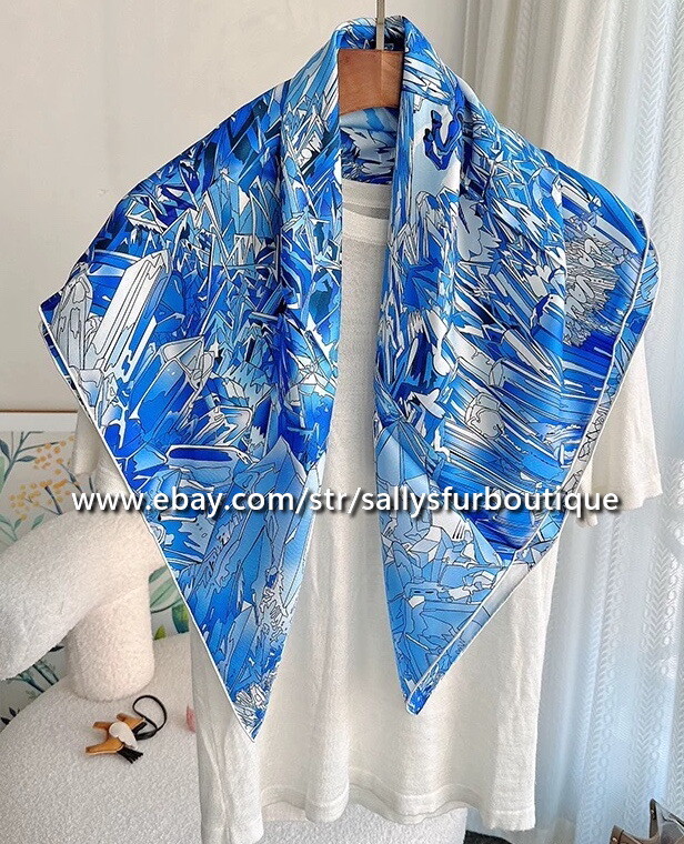 Sallys Crystal Print 18 Momme Twill Silk Wrap Scarf Stole Double Face ...