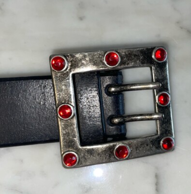 Guess Vintage Women's Black Leather Belt With Red Rhinestone Buckle Sz ...