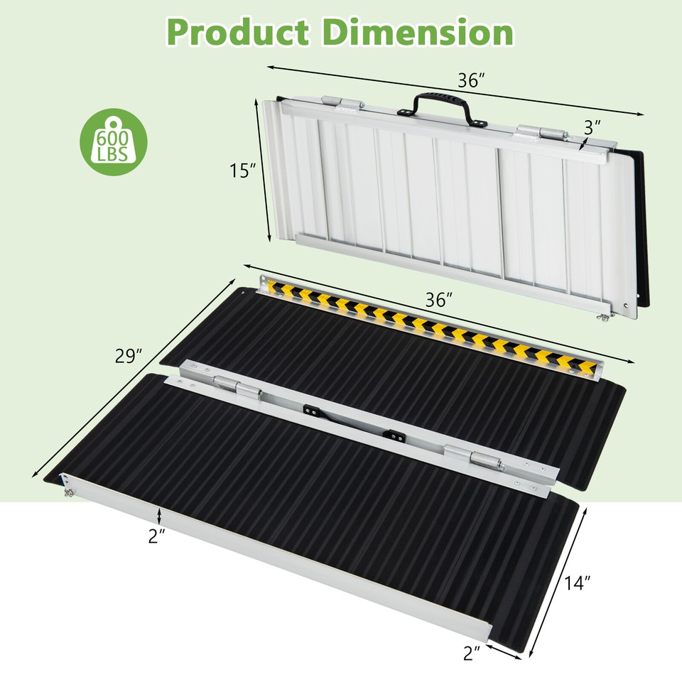Wheelchair Ramp 3FT w/ Transition Plate & Non-slip Surface Warning ...