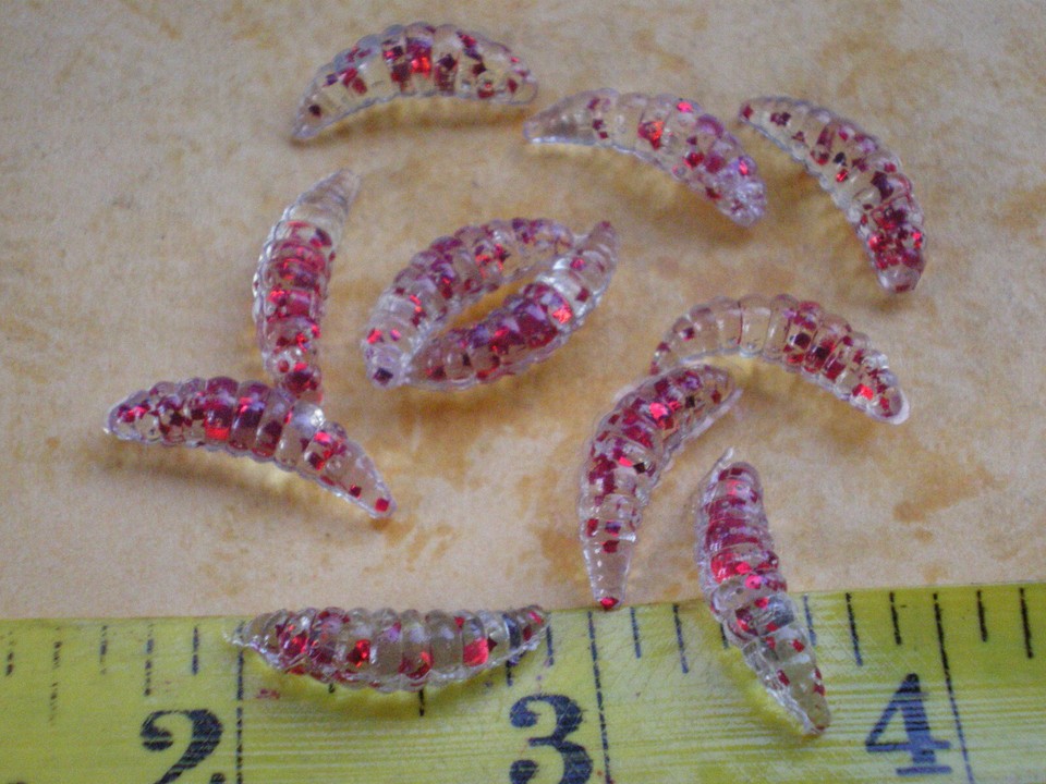 50 PCS. 7/8" SOFT PLASTIC WORM JIGS, MAGGOT, LARVA/CRAPPIE PANFISH ...