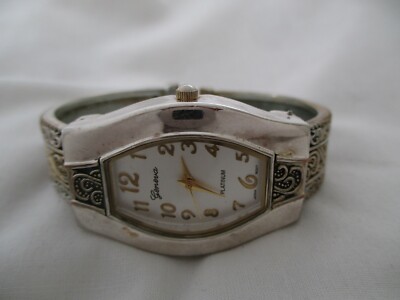 Geneva Platinum Watch Silver & Gold Toned Cuff Band Rectangular Face ...