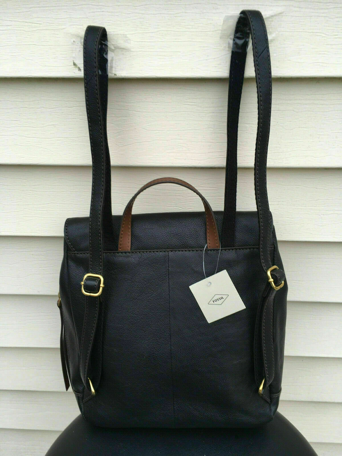 Fossil Claire Black Leather Backpack SHB1932001 NWT $180 Retail Brass ...