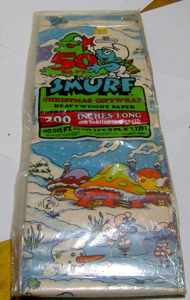 vintage 1980s SMURF Christmas giftwrap SEALED WRAPPING PAPER Smurfs ...