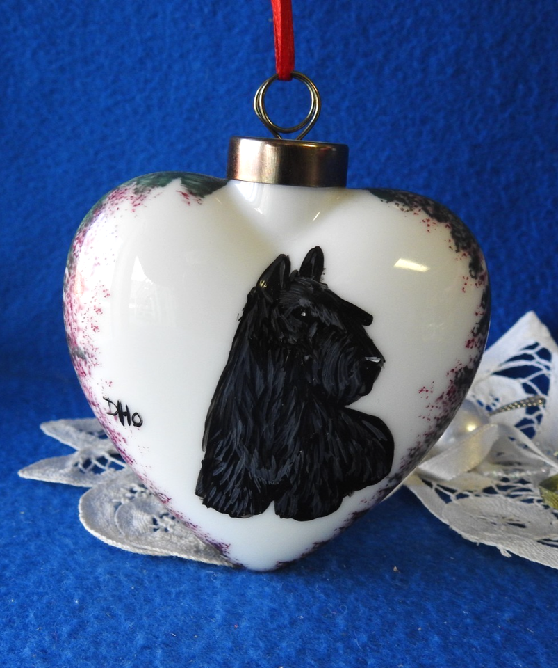 Vnt Signed Hand Painted Art Glass Heart Scottie Dog Scottish Terrier ...