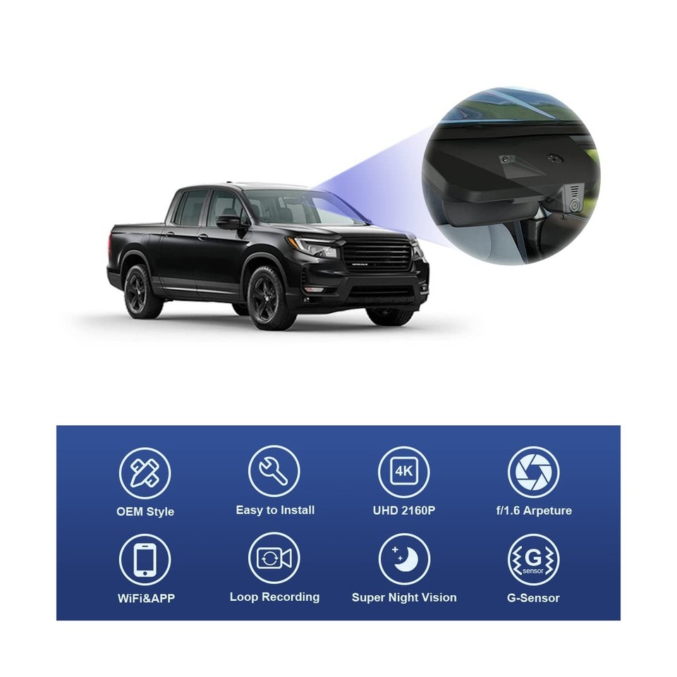 Fitcamx 4K Dash Cam Suitable for Honda Ridgeline 2020 2021 2022 2023 ...