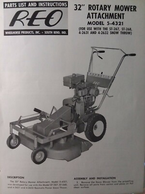 Wheel Horse ST-268 4-2633 REO Rotary Mower Implement 5-4321 Owner ...