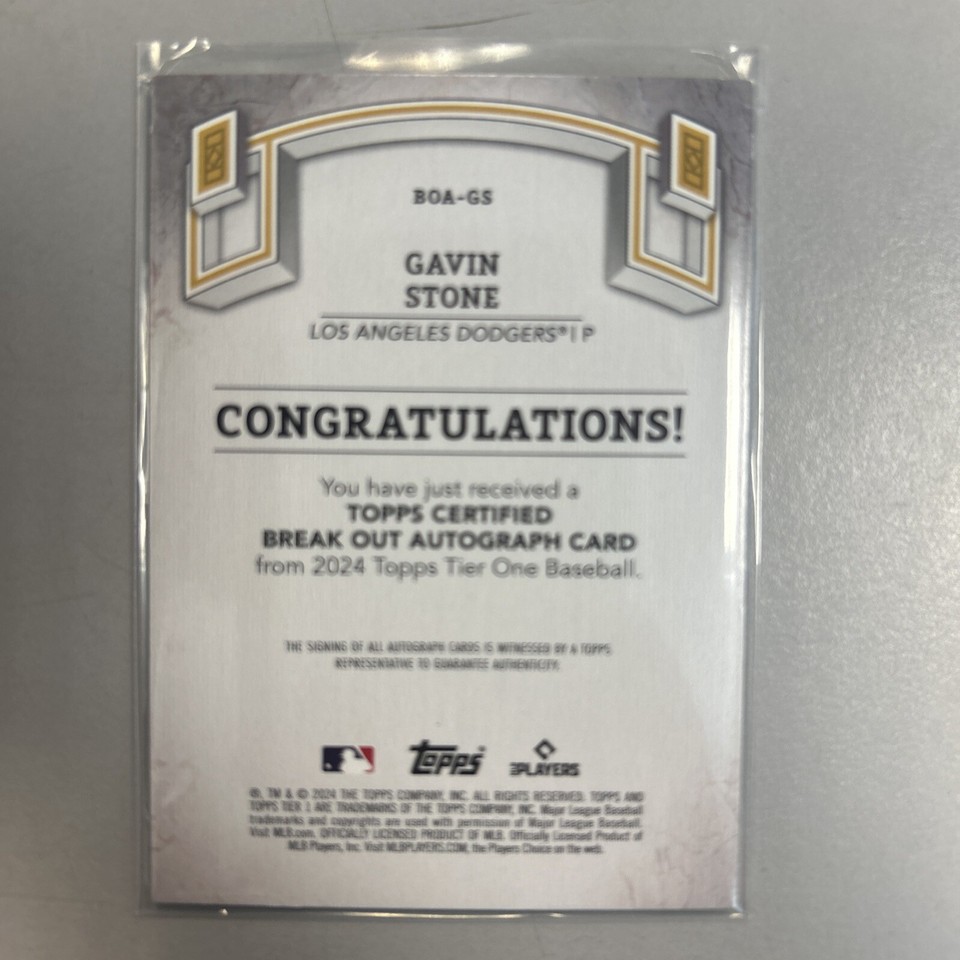 Gavin Stone 2024 Tier One Auto Autograph Blue Los Angeles Dodgers / 99 ...