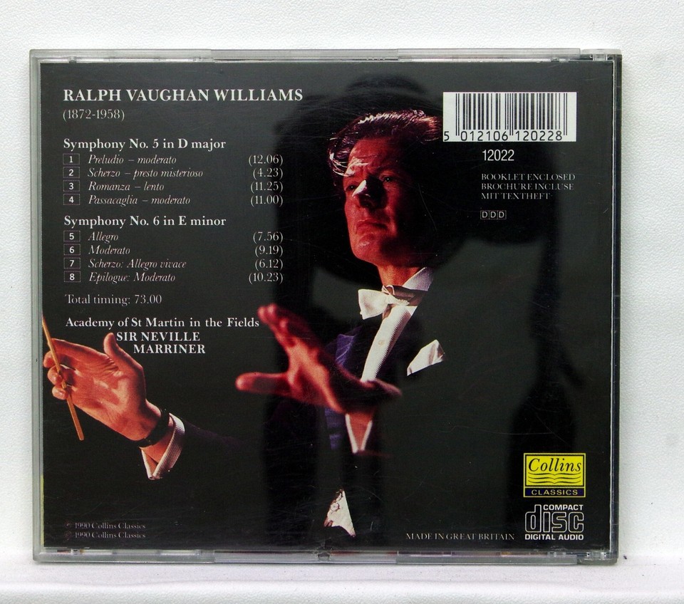 NEVILLE MARRINER - VAUGHAN WILLIAMS Symphonies nos.5 & 6 COLLINS ...