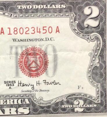 1963A $2 RED US Legal Tender! Choice VF! Crispy! X3450 Old US Paper ...