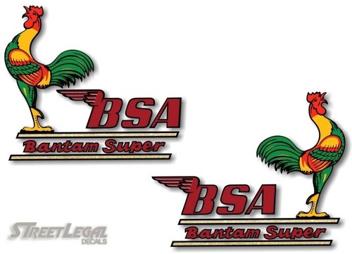 2 BSA Motorcycle ROOSTER Bantam Super Vinyl Decals Vintage Motorcycles ...
