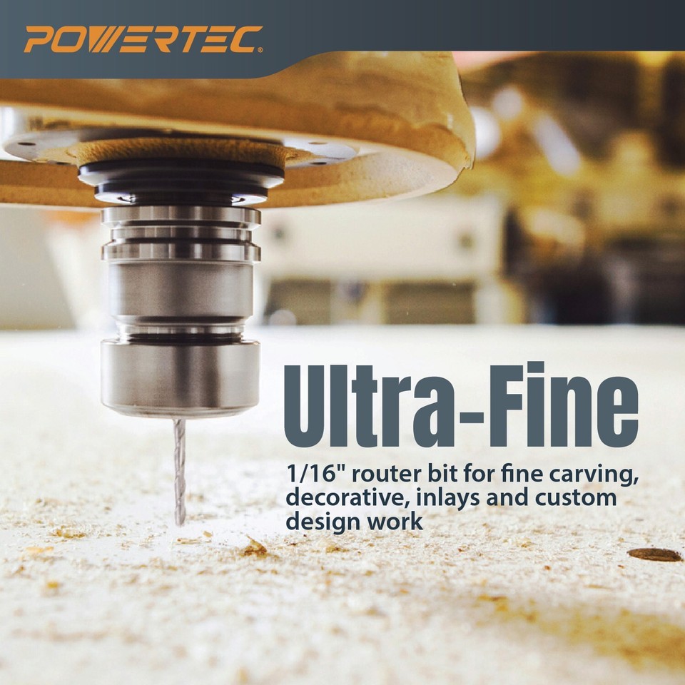 POWERTEC Up Cut Spiral 1/16" Router Bit, 1/4" Shank Tungsten Carbide ...