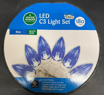 Winter Wonder Lane 180 LED Blue C3 Lights White Wire Indoor/Outdoor (37 ...