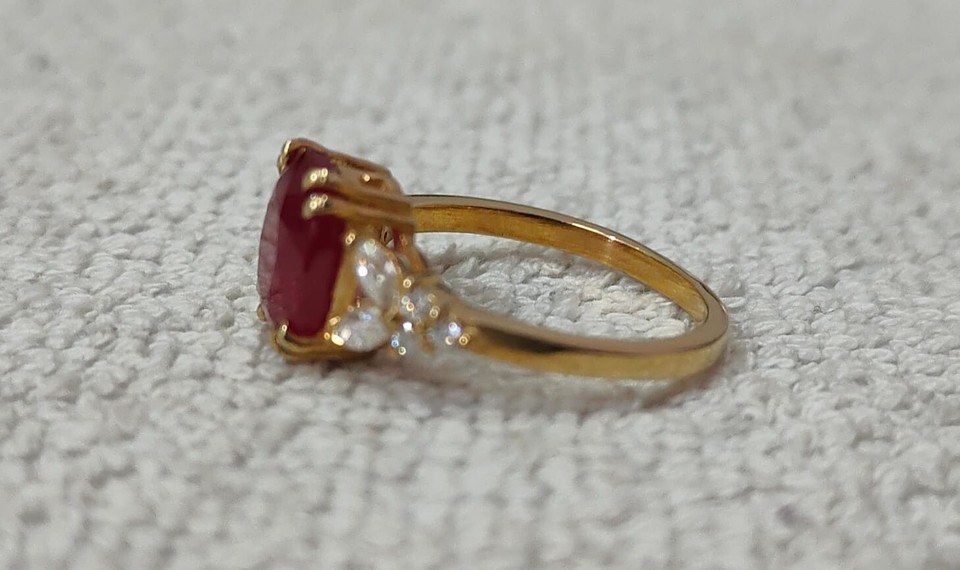 3.70 Carats Natural Red Ruby and Diamonds Women Ring 14k Yellow Gold ...