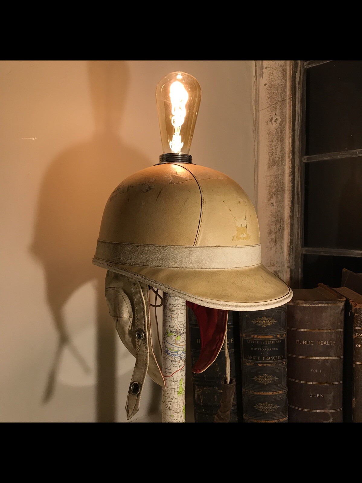 1950s Motorcycle Everoak Cork Crash Helmet Feature Lamp | eBay