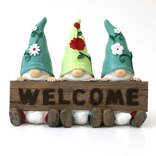 3 Gnomes Holding Welcome Sign Home Garden Decor Statue Ornament ...