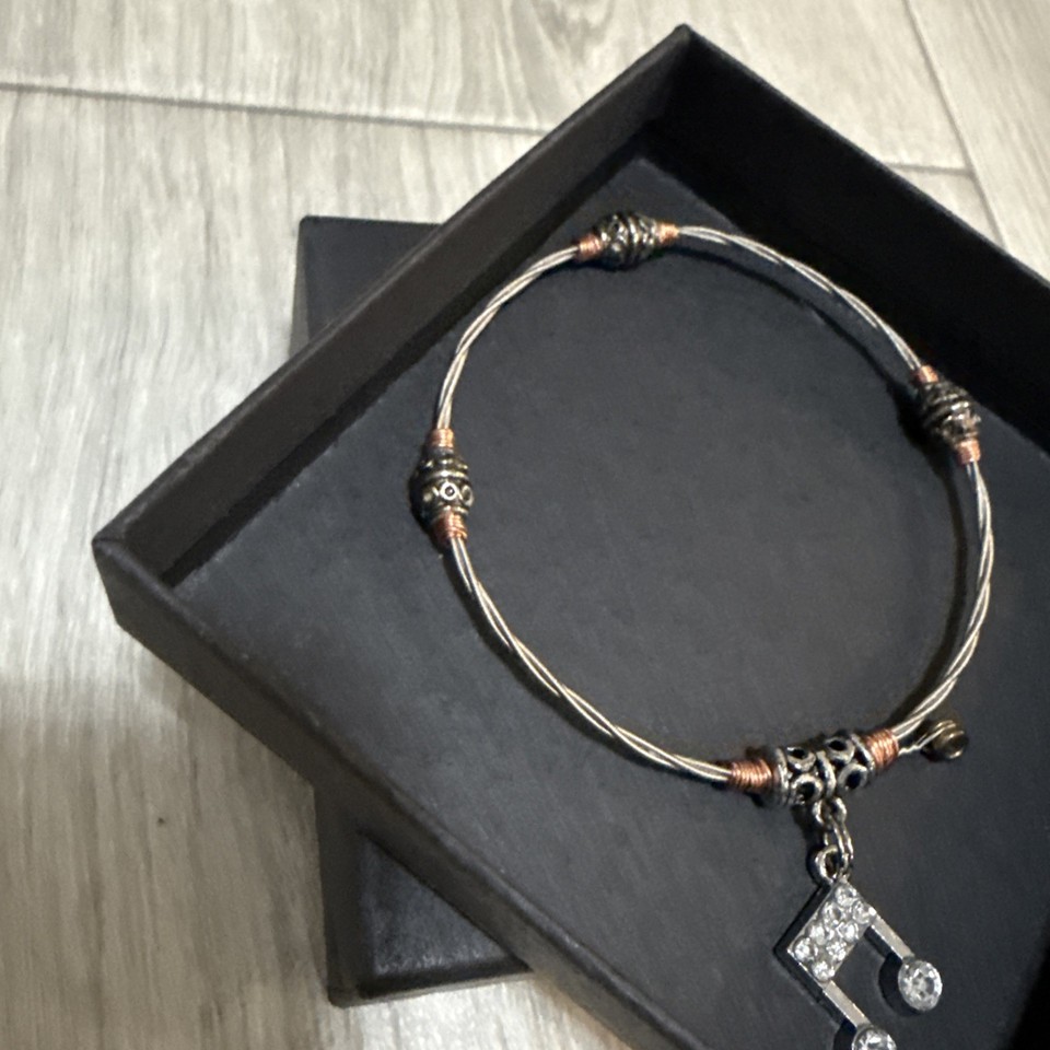 Handmade Upcycled Guitar String Bracelet Bangle Music Note Charm Womens ...