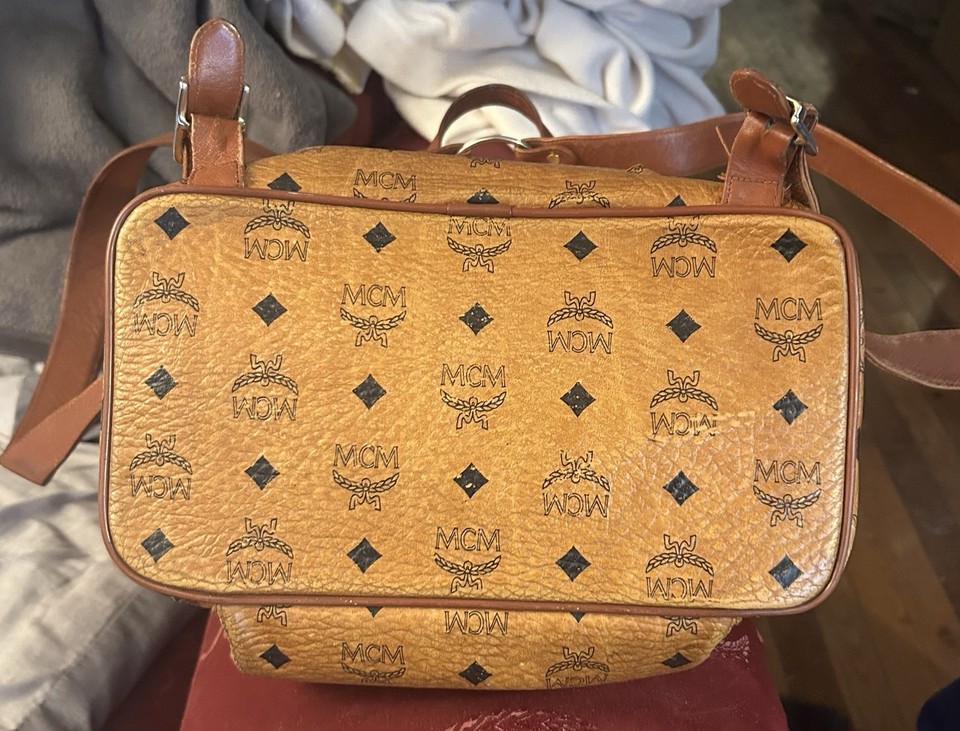 Authentic Vintage MCM Brown Leather Backpack Style Logo Print Hardware ...