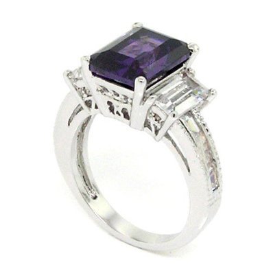 5CTW AMETHYST & LC DIAMOND ENGAGEMENT BAND RING SZ 5 SZ 6 SZ 7 SZ 8 SZ ...