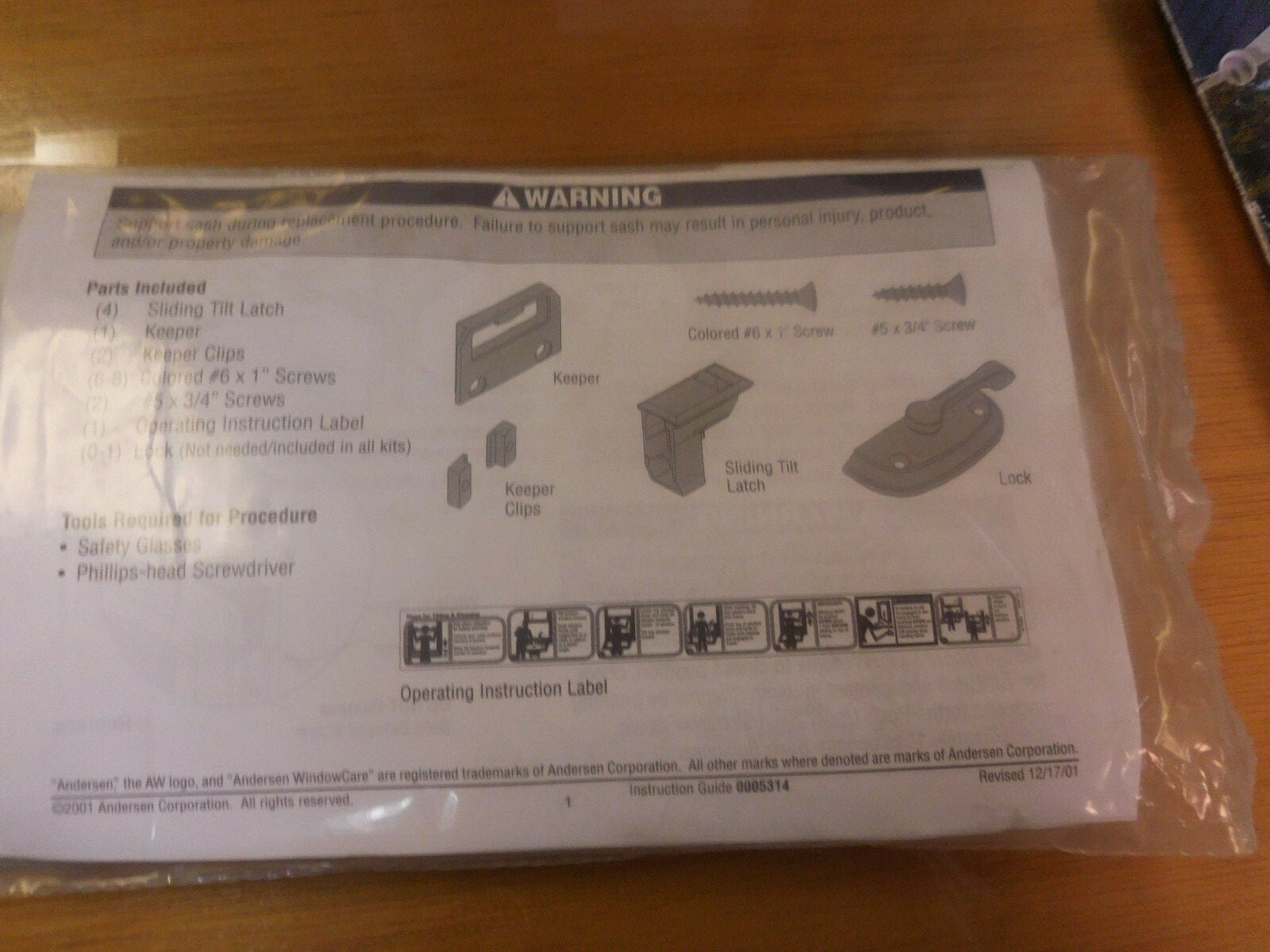 Andersen Sash Tilt Latch Kit - 200 Series Tilt-Wash Double-Hung Window ...