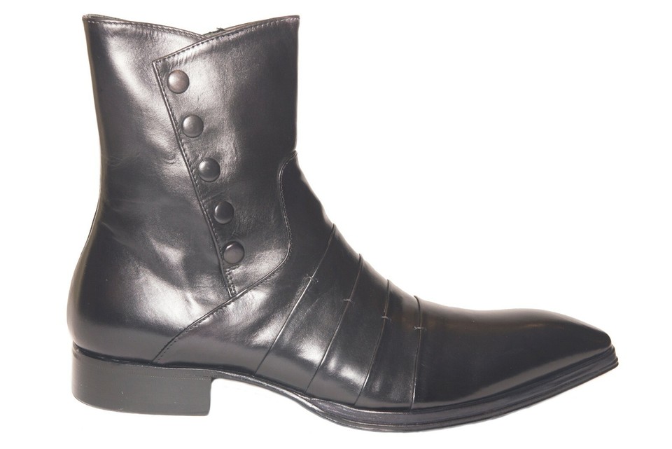 Jo Ghost 1832 Italian men black leather ankle boots with zipper and ...