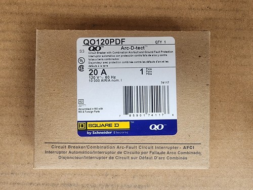 Square D QO120PDF, 20A, 1 Pole, 120VAC, AFCI and GFCI, Dual Function ...