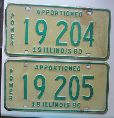Illinois 1980 APPORTIONED POWER CONSECUTIVE # License Plates # 19 204 ...