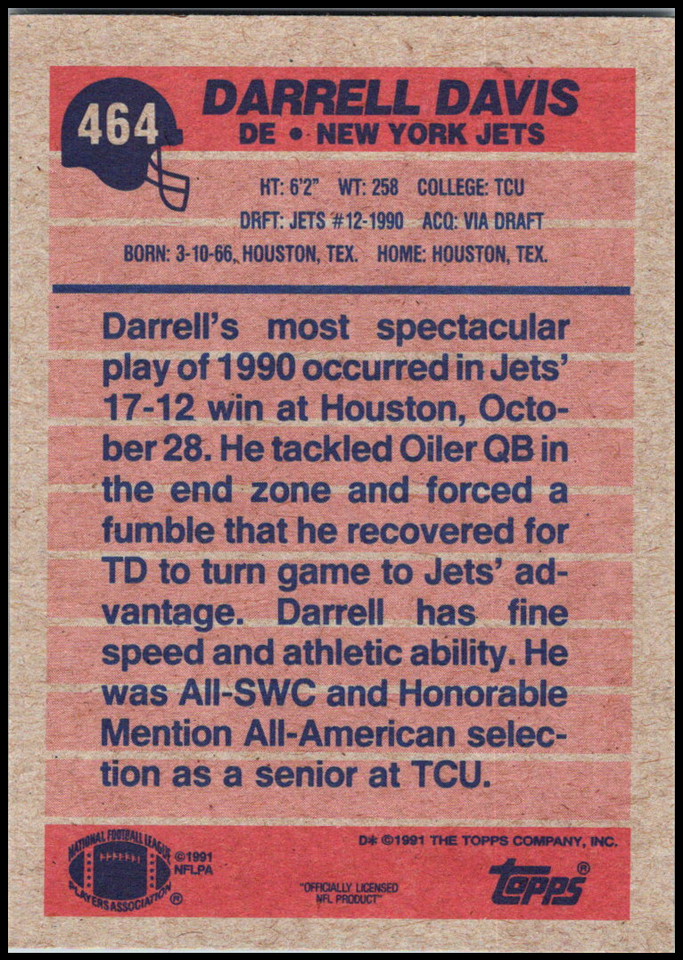 1991 Topps #464 Darrell Davis - Rookie RC FREE SHIPPING! | eBay