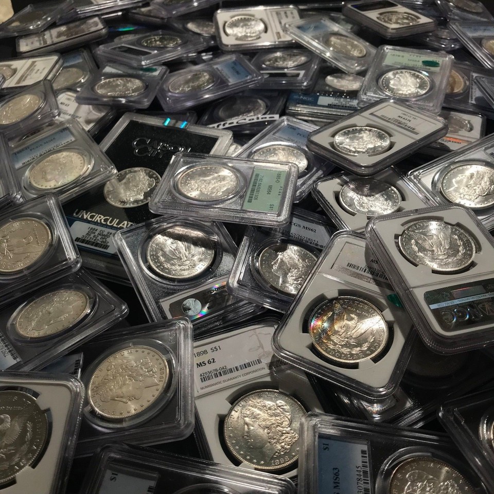 3x Graded US Morgan Silver Dollars PCGS NGC P,S,O Estate Coin BU UNC ...