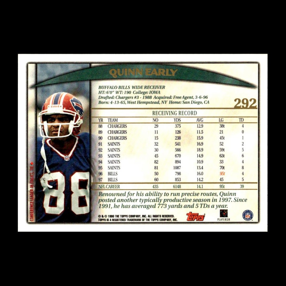 Quinn Early 1998 Topps Buffalo Bills #292 R324B 13 | eBay