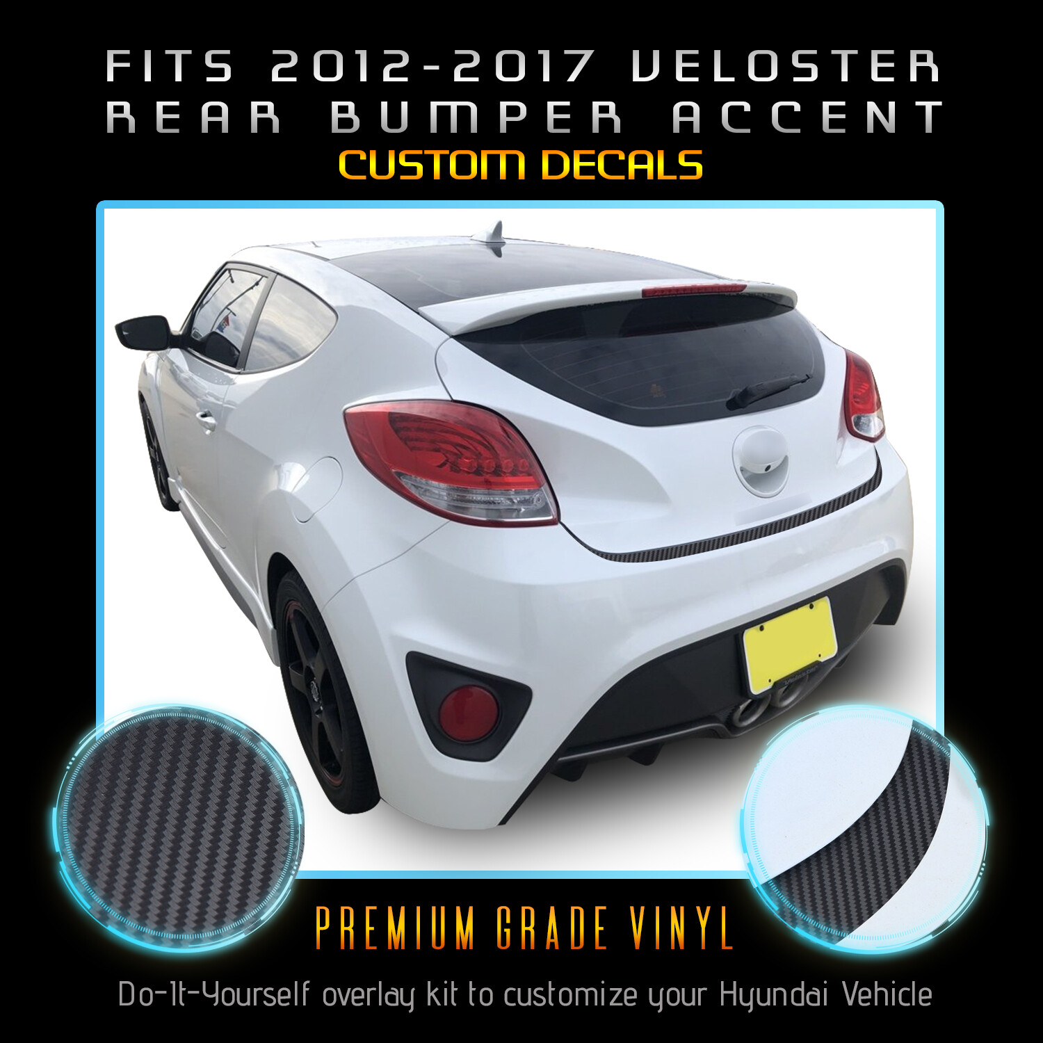 For 2012-2017 Hyundai Veloster Rear Trunk Trim Accent Decal - Matte ...