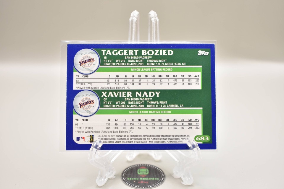 Xavier Nady Taggert Bozied Padres 2003 Topps Baseball Prospects Rookie ...