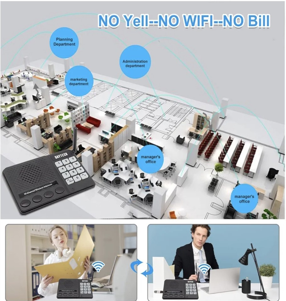 DAYTECH Wireless Intercom System- 1/2 Mile Range, 10 Channels, Room to Room | eBay UK