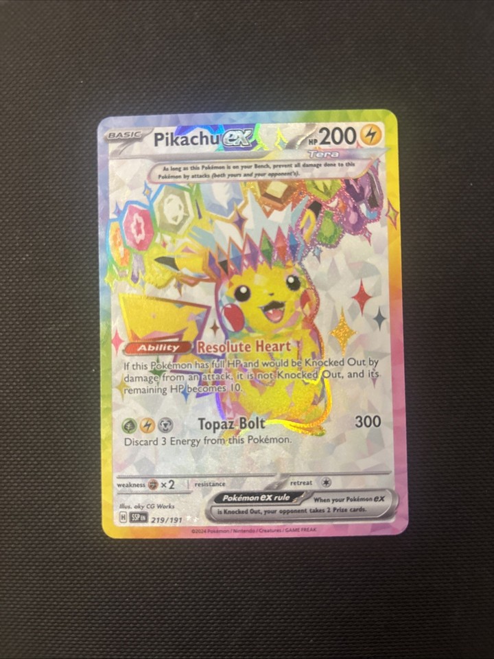 Pokemon TCG Pikachu Ex 219/191 Surging Sparks Secret Rare Full Art Holo ...