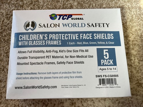 Children’s Protective Face Shields w/ Glasses Frames 5 Pack TCP Global ...