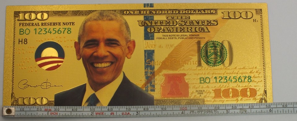 Barack Obama $100 Federal Reserve Note Novelty 24K Gold Foil Plated ...