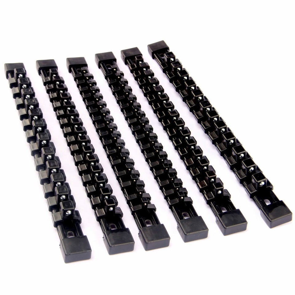 6pc Socket Organizer Mountable Sliding Holder Rail Rack Tool Storage 1/ ...