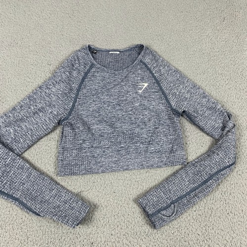 Gymshark Shirt Women S Heather Gray Round Neck Crop Top Thumb Hole ...