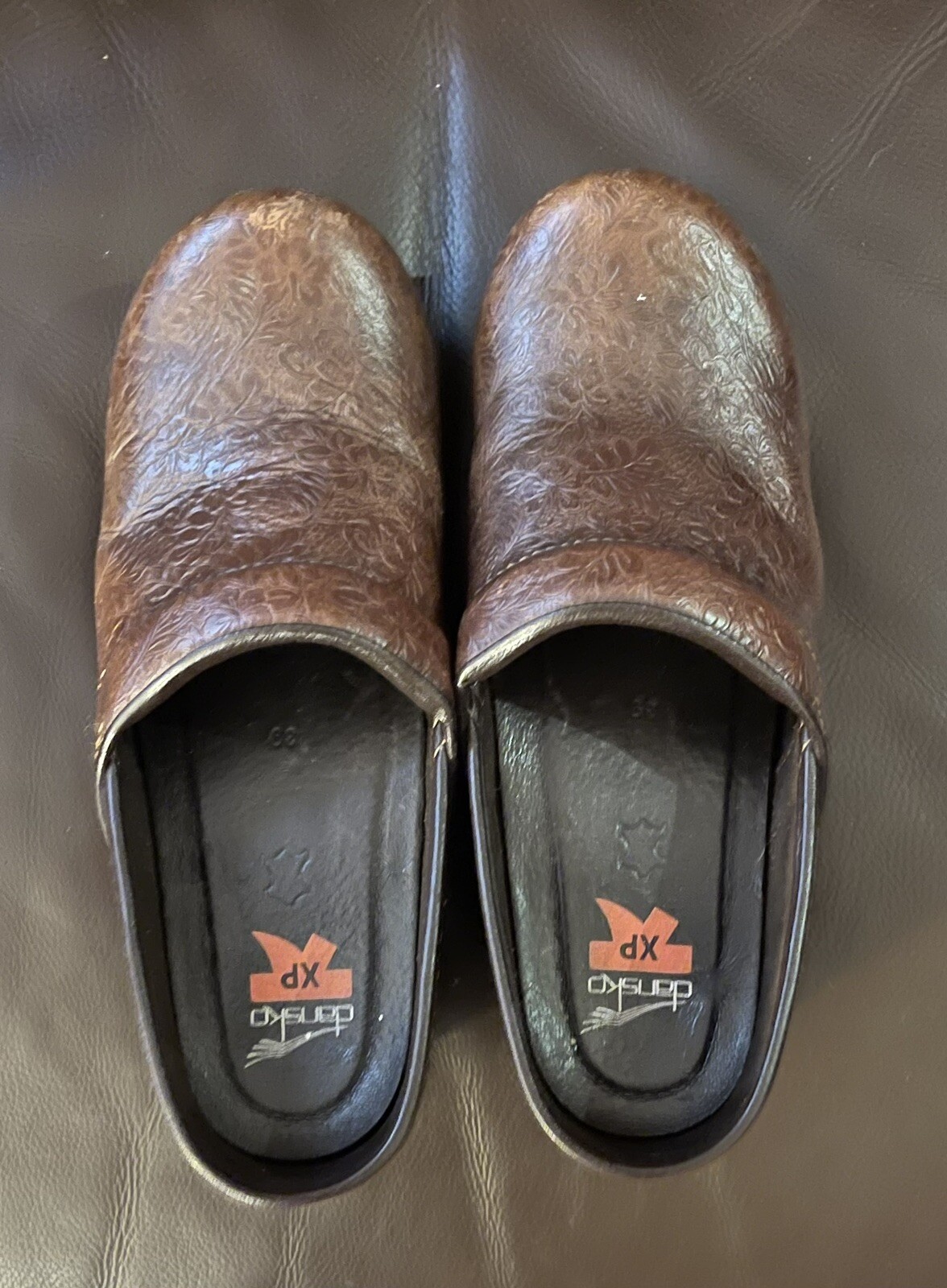 Dansko XP Tooled Leather Embossed Clogs Floral Brown … - Gem