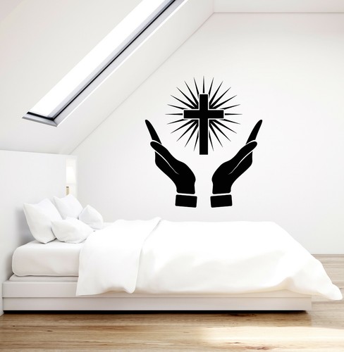 Vinyl Wall Decal Prayer Room Cross Hands Christianity Art Room Stickers ...