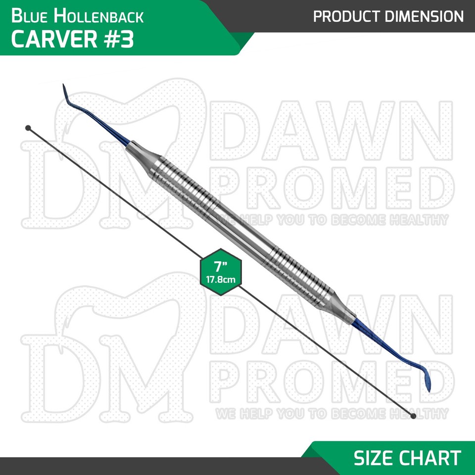 3 Pcs Hollenback Carver #3 Blue Titanium 7" Double Ended Dental ...