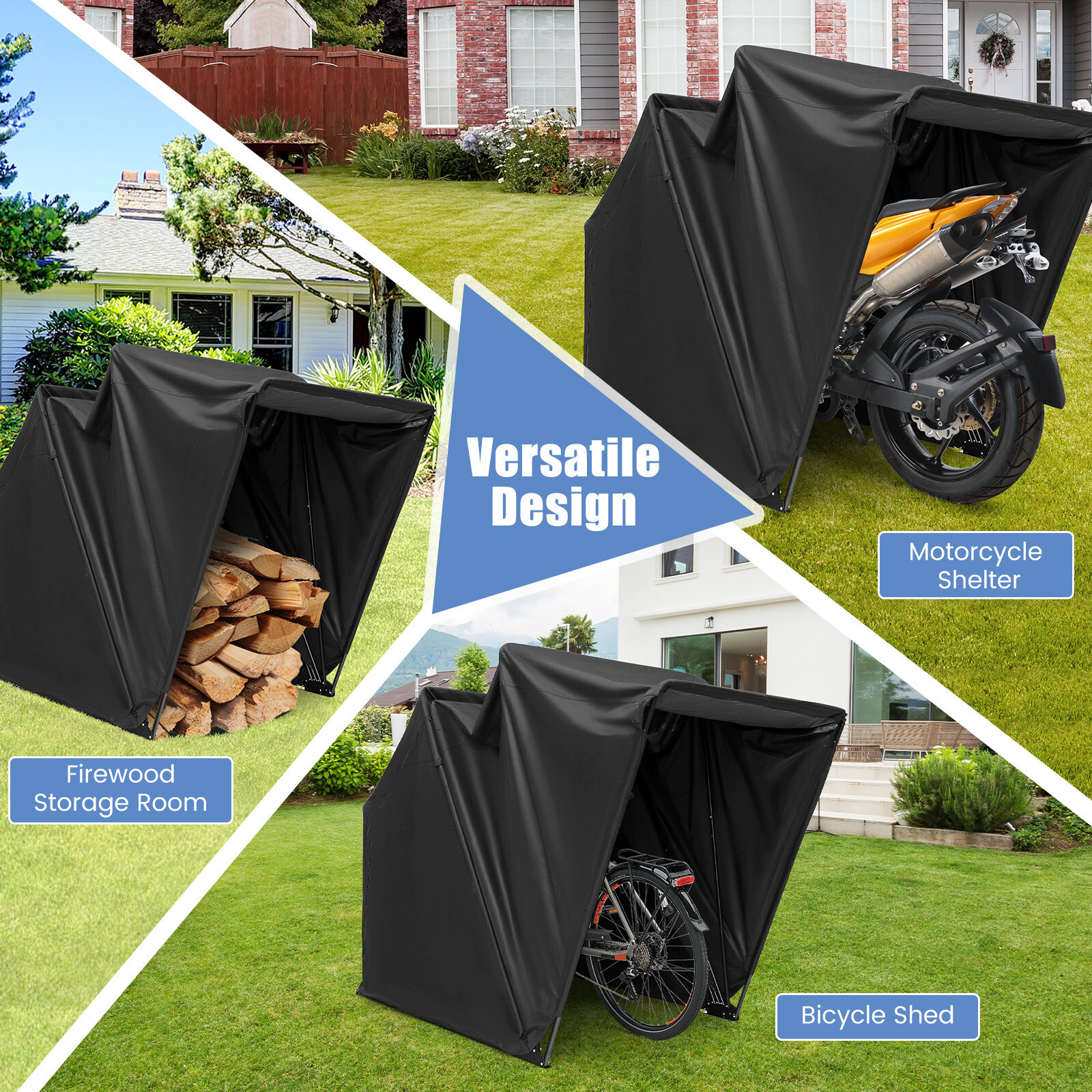 Heavy-Duty Outdoor Motorcycle Shelter 342cm Garage Tent Bike Storage ...