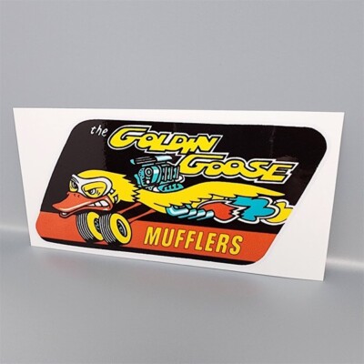 "GOLDIN" GOOSE MUFFLERS Vintage Style DECAL, Vinyl STICKER, racing, hot ...